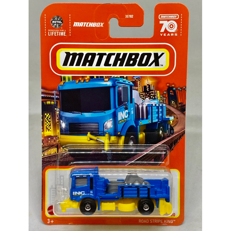 MBX Matchbox ROAD STRIPE KING Yellow Blue INC Construction Trasporter ...