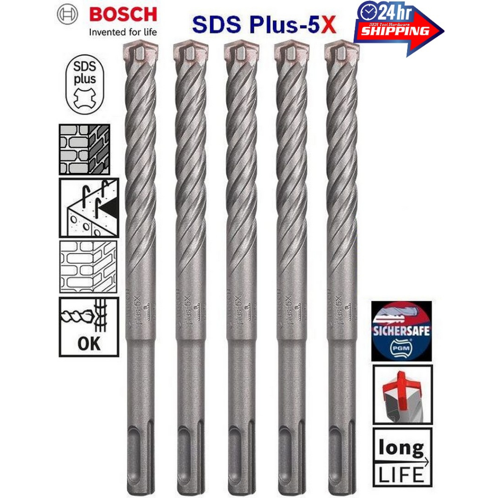 Bosch SDS Plus-5X Concrete Drill Bits Steel Bar 5.5mm 6mm 8mm 10mm 11mm ...