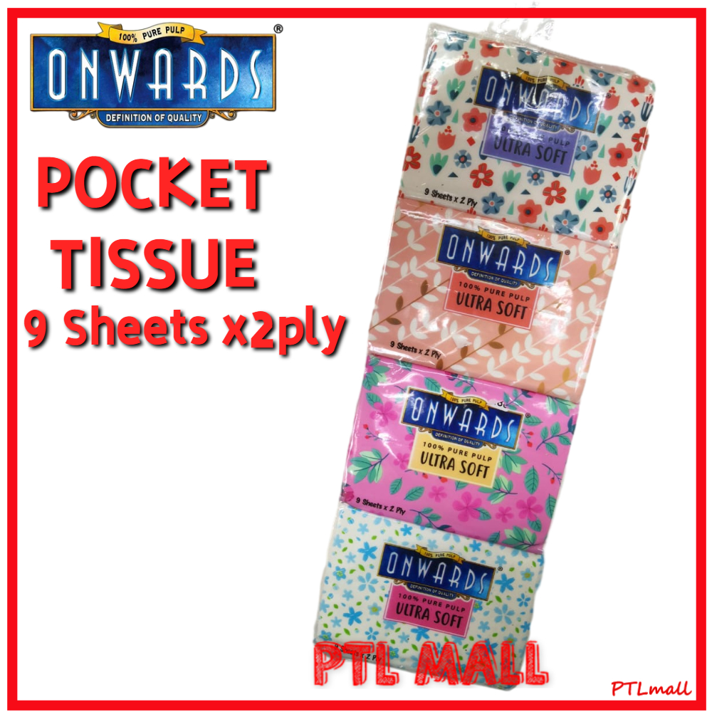 100% Pure Pulp Onwards Pocket Facial Tissue 2 Ply (9 Sheets x 12 Packs ...