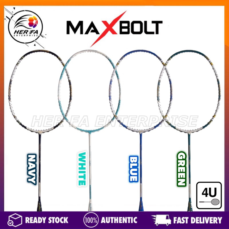 MAXBOLT Thunderbolt Crystal Pack 4U Badminton Racket Navy, White, Blue ...