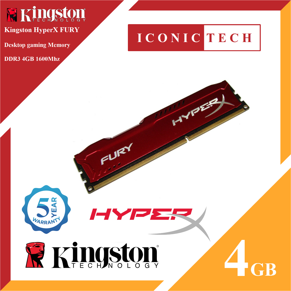 Kingston HyperX FURY 4GB DDR3 1600MHz CL10 Gaming Ram (RED) | Shopee ...