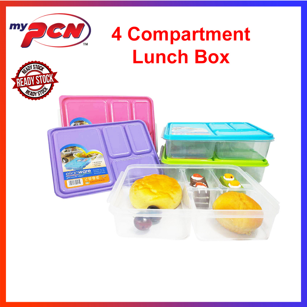 PCN Bento Lunch Box 4 Compartment Divided Containers– Microwave/Freezer ...