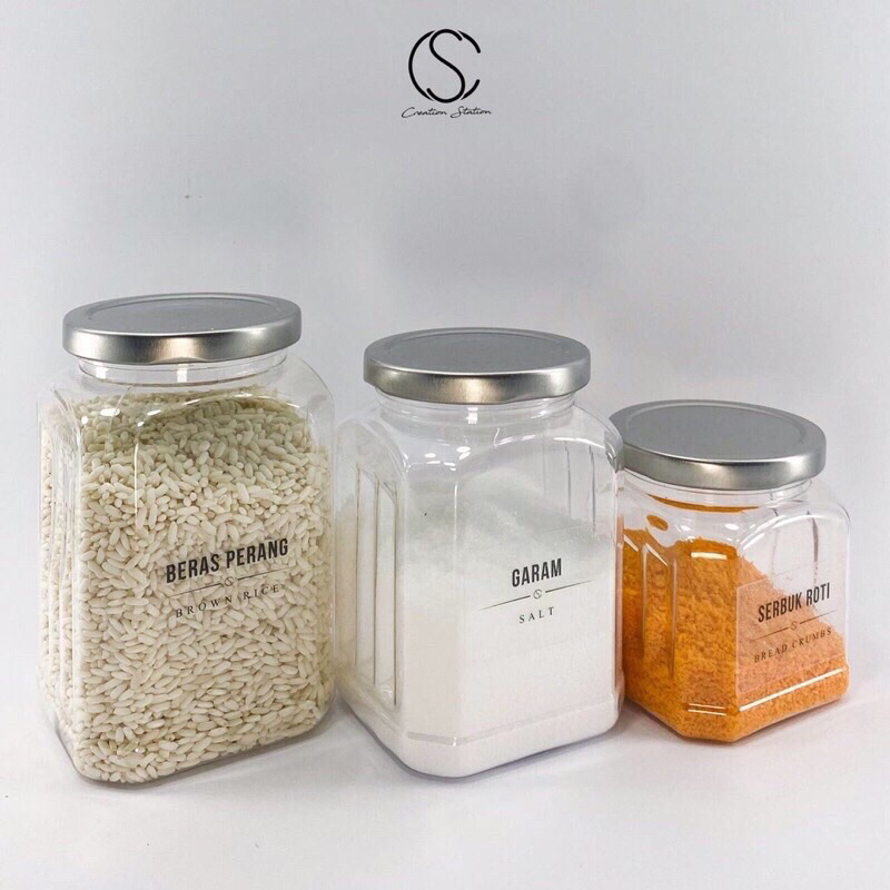 |MINOR DEFECTS| Square plastic jar with black/silver lug caps | Shopee ...