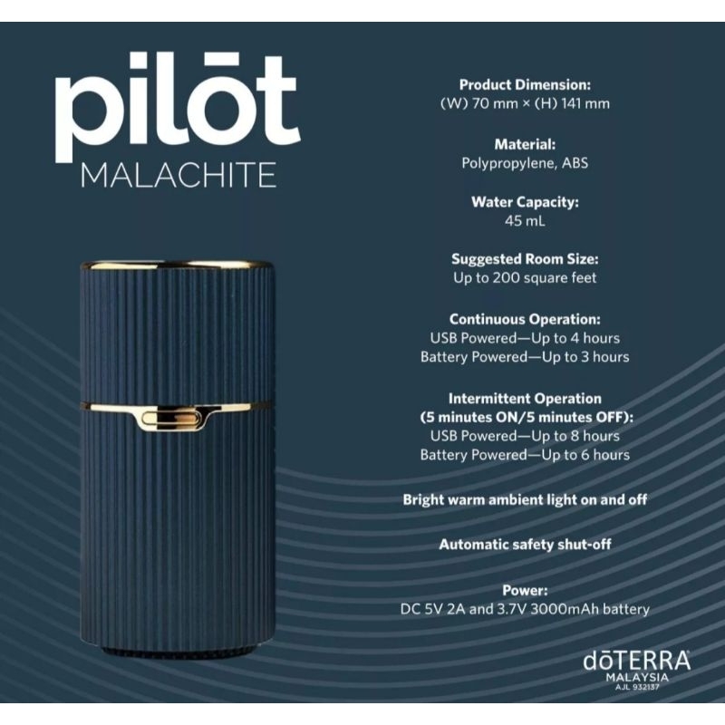 Doterra Pilot Diffuser Malachite Portable and Rechargeable Limited ...