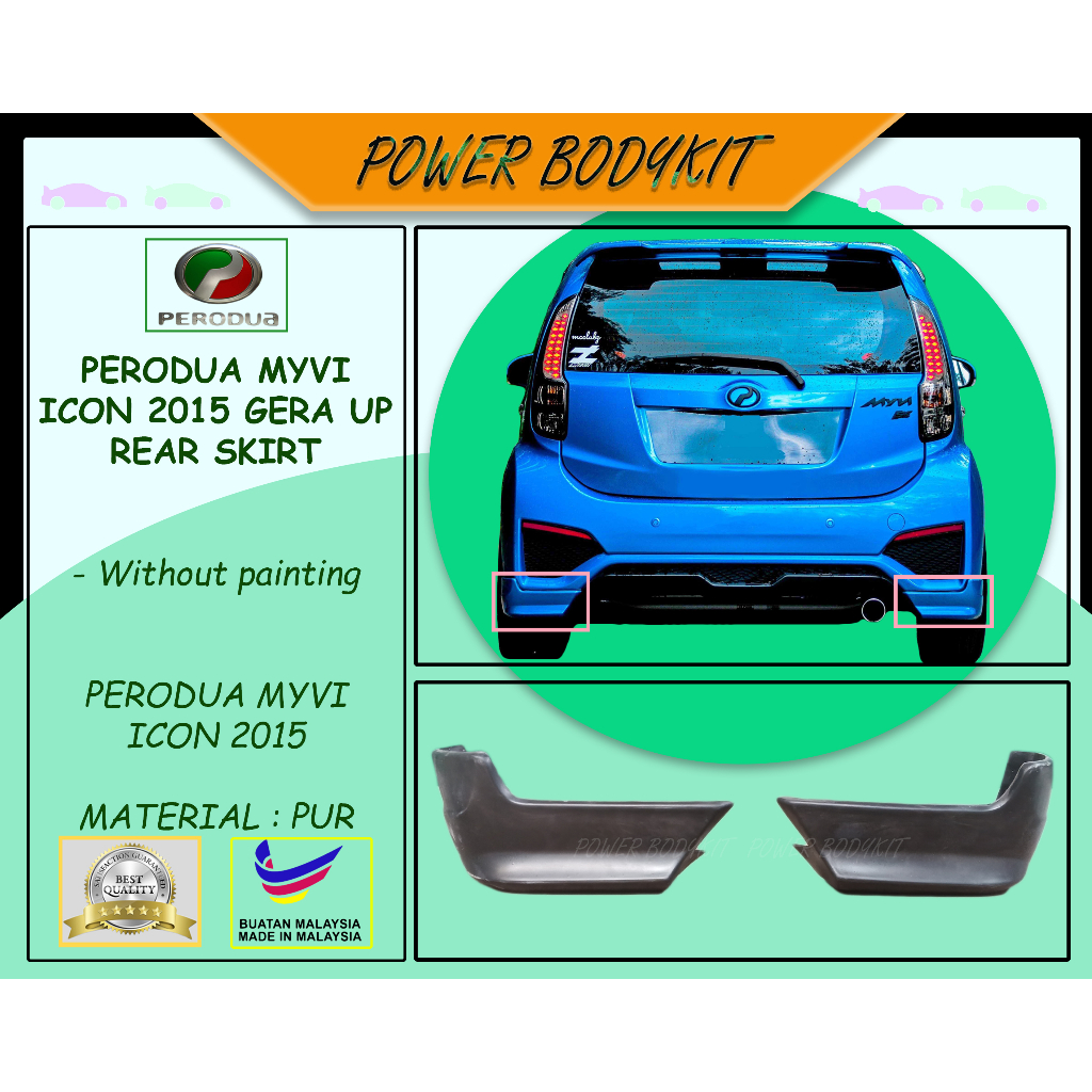 Perodua Myvi Icon 2015-2017 Gear Up Rear Skirt 2015 2016 2017 Material ...