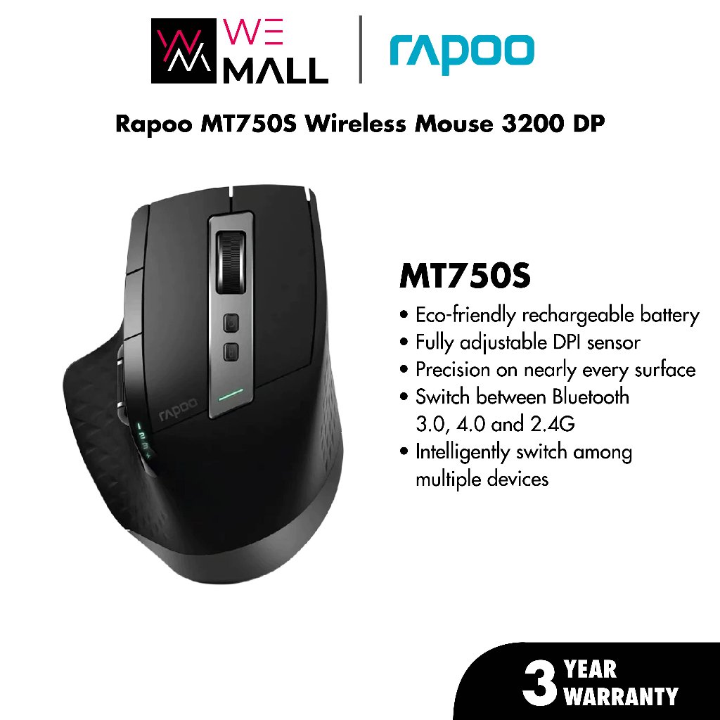 Rapoo Rechargeable Multi-Mode Wireless Bluetooth Mouse MT750S | Shopee ...