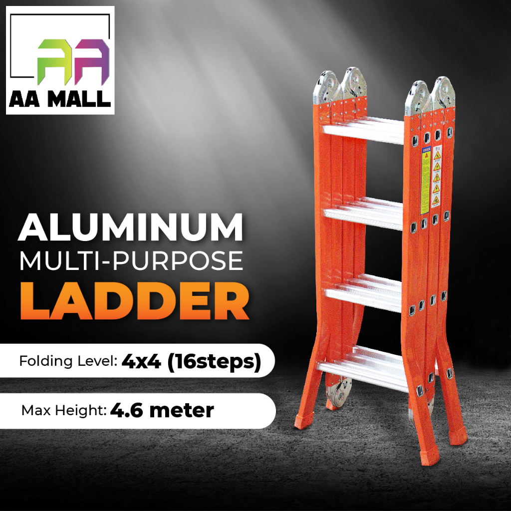 MCPRO Multipurpose Aluminum Ladder 16 Steps Folding Ladder / Tangga 4 ...