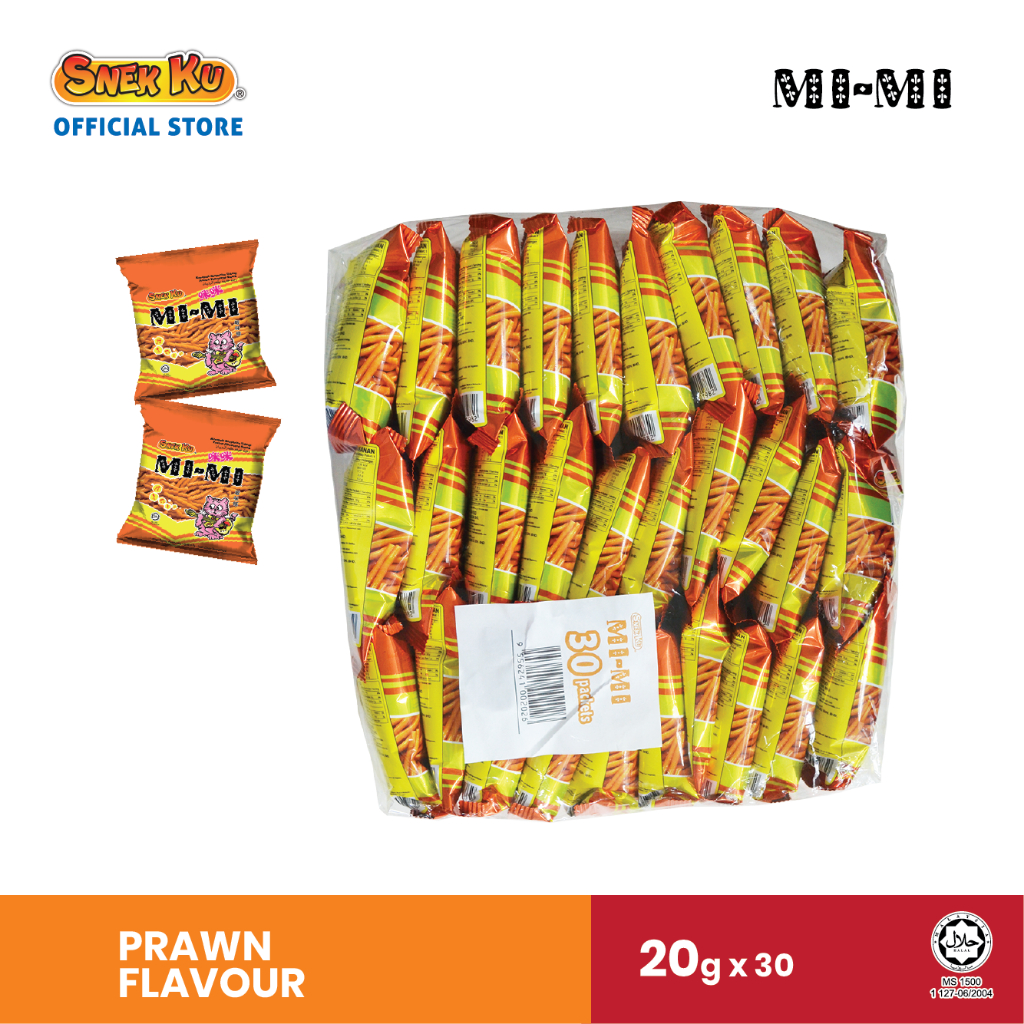 Snek Ku Mimi Prawn Flavoured Snacks (20g x 30 pkts) | Shopee Singapore