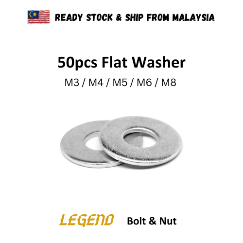 50pcs Stainless Steel Flat Washer M3 M4 M5 M6 M8 M10 | Shopee Singapore