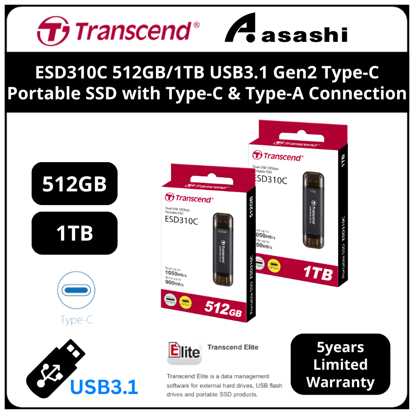 Transcend ESD310C / ESD310S 512GB / 1TB USB3.1 Gen2 Portable SSD with ...