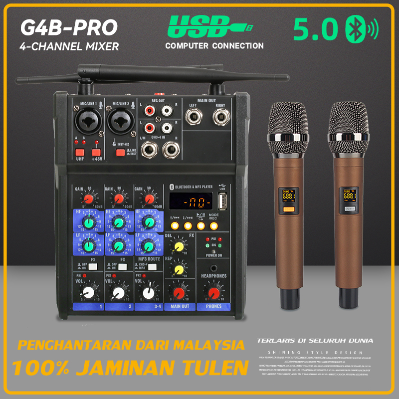 G4B-PRO Professional Audio Mixer 4 channel small mixer Built-in UHF ...