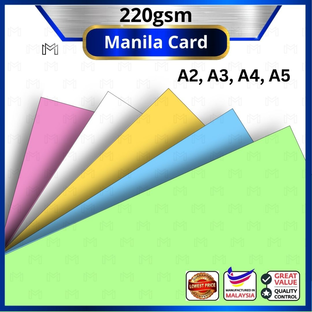 10pcs Manila Card 220Gsm A2/A3/A4/A5 Kad Manila (Mix light) | Shopee ...