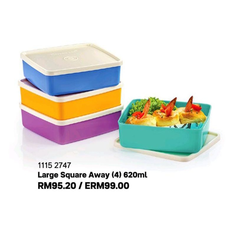 Tupperware Large Square Away 620ml bekas makanan, lunchbox | Shopee ...