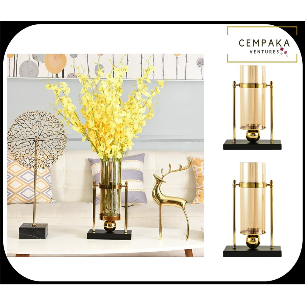 Oliver Gold Glass Vase 2025 Raya Decoration | Tall Glass Flower Vase ...