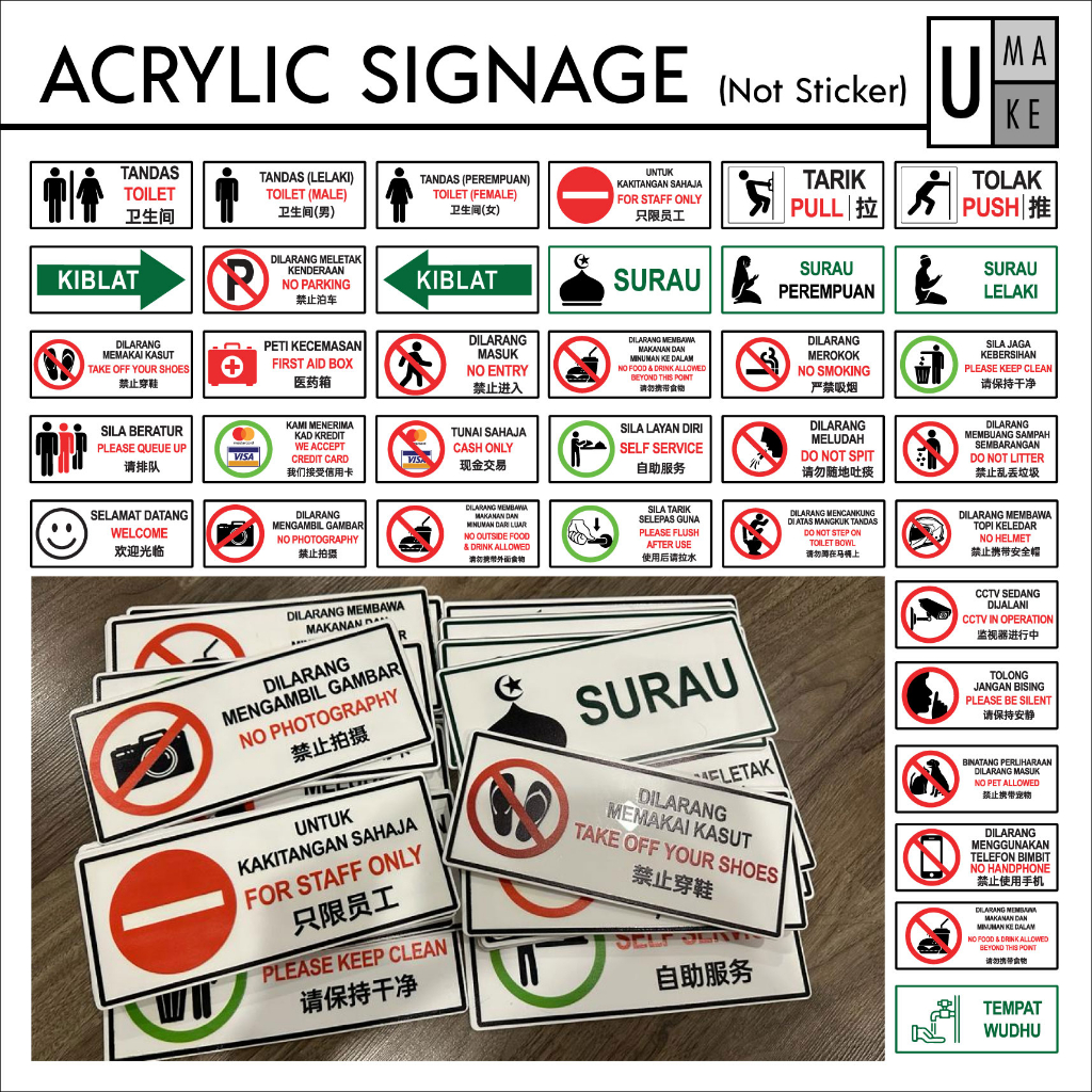 Signage and warning signs daily use 3 languages | Papan Tanda Kedai ...