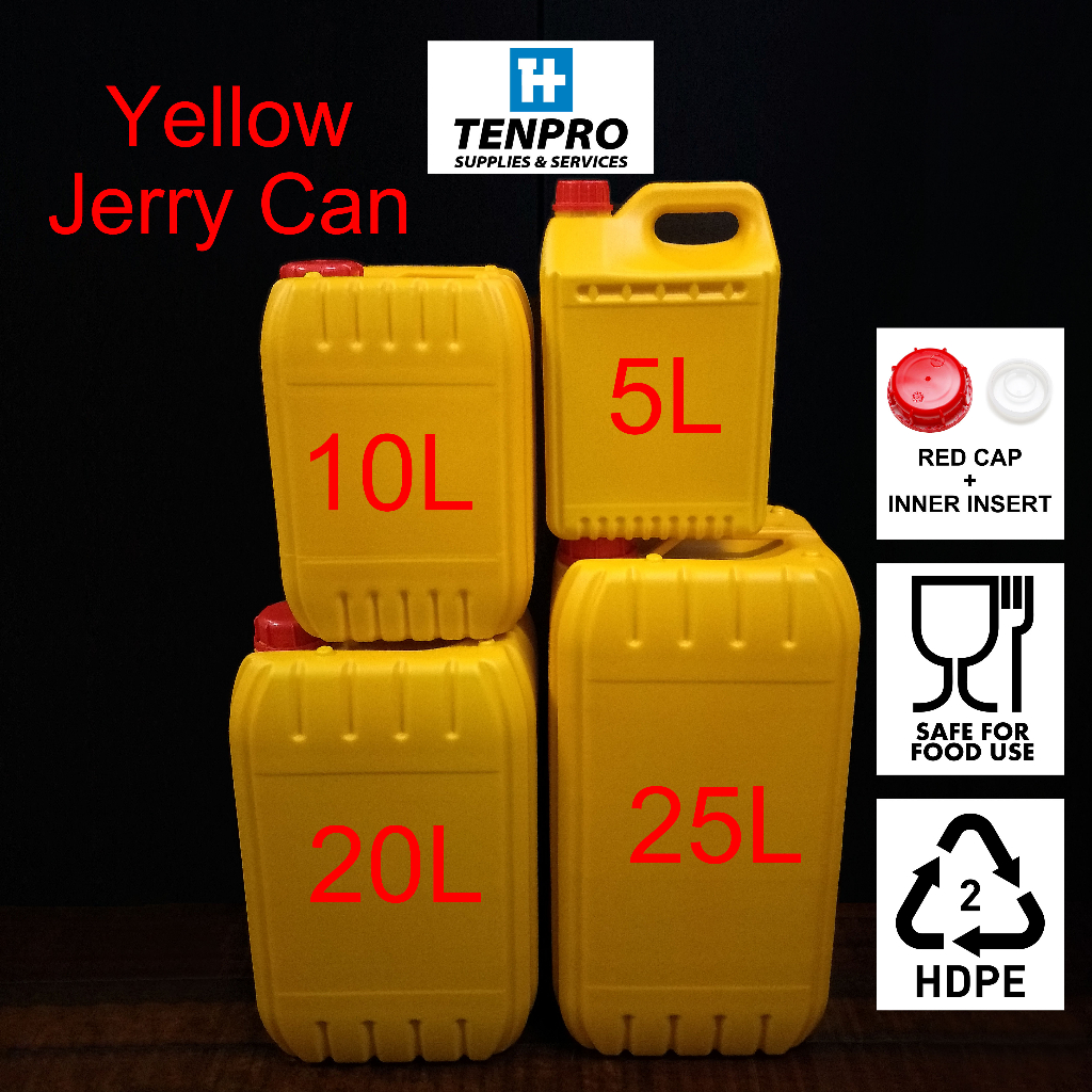 NEW Yellow 10L 10 Liter Jerry Can, Plastic Bottle, HDPE Container, Water Tank, Tong Air Drum ...