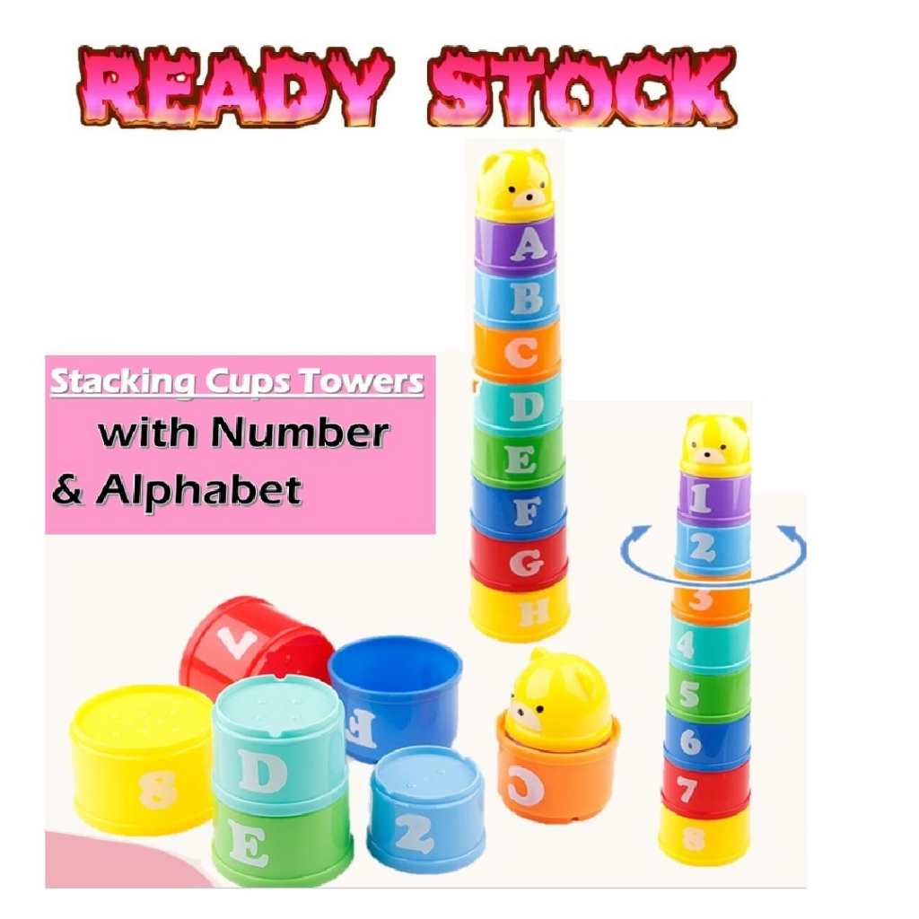 Stacking Cups Towers Baby Stacking Blocks Educational Toys With Numbers ...