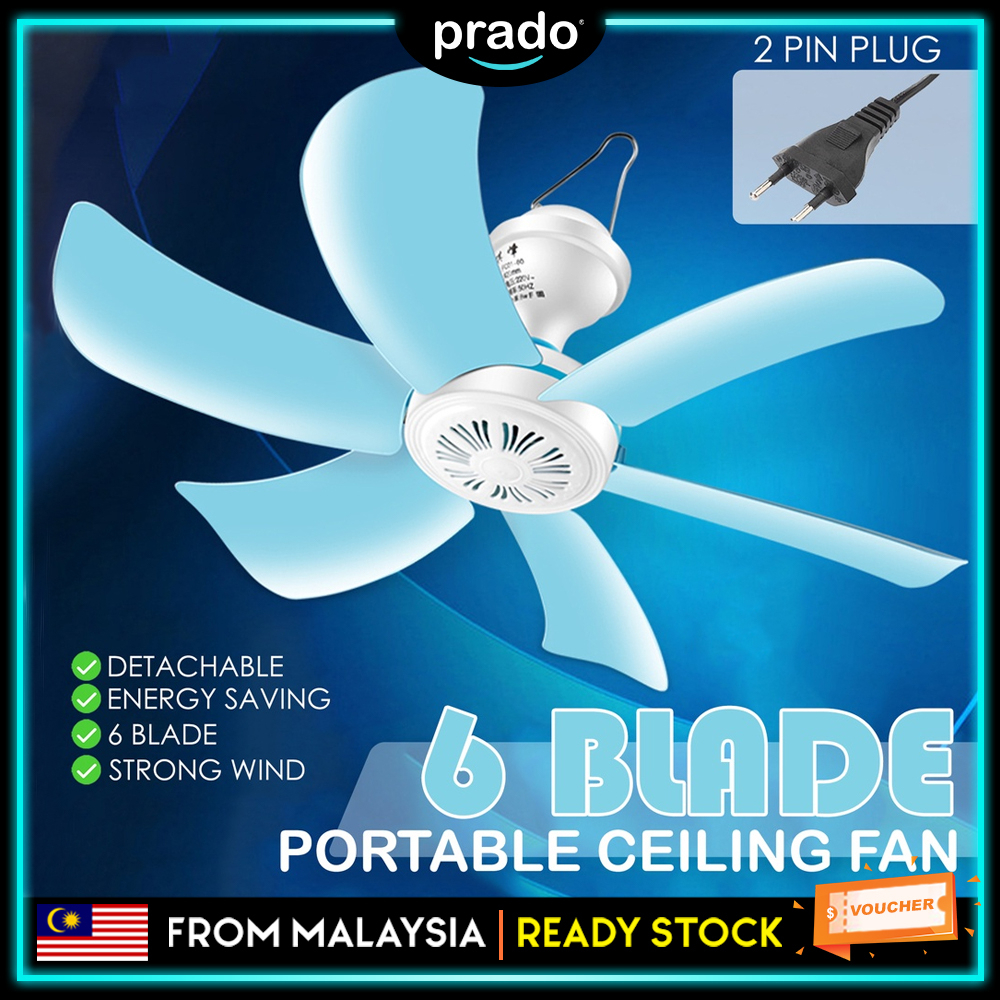 PRADO Powerful Mini Ceiling Fan Portable Camping Fan 6 Blade Hanging ...