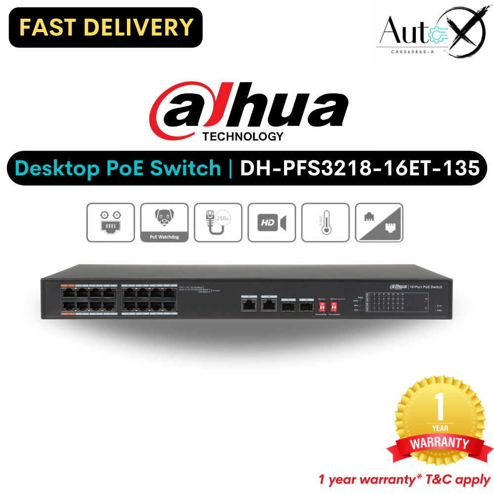 DAHUA Desktop PoE Switch DH-PFS3218-16ETEY-135 (Video Recorder ...