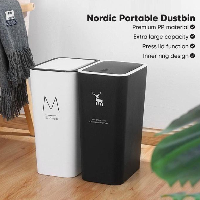15L / 12L Portable Dustbin Kitchen With Cover Rubbish Bin Trash Bin ...