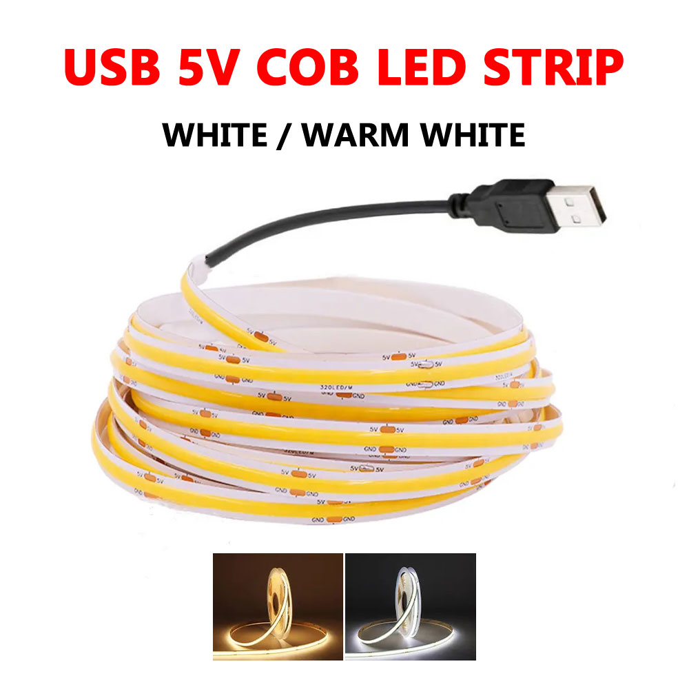 USB COB LED Strip Light DC 5V Flexible Tape Lights White Warm White Ribbon FOB Linear Light for ...