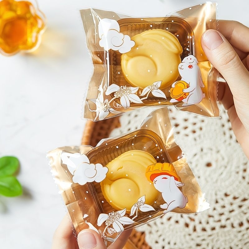 New (1set 100Pcs) Plastic Bag + Tray Mooncake packaging Mooncake Cover ...