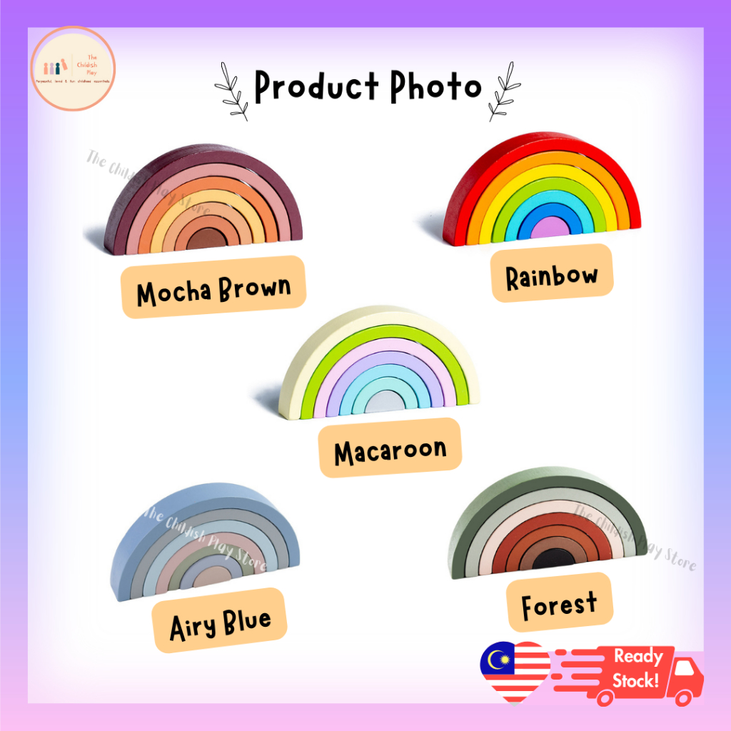 Wooden Rainbow Stackers Montessori Nesting Puzzles Building Blocks Open ...