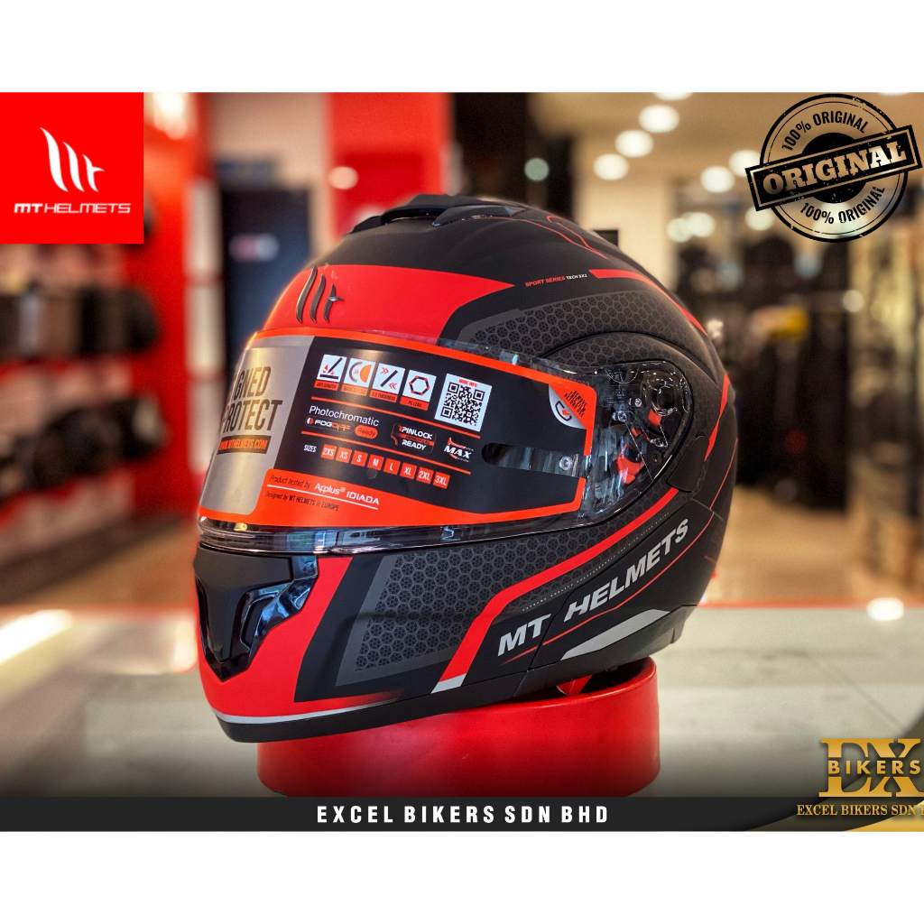 MT HELMET ATOM TECH SX2 MATT BLACK/RED / MT HELMET / MODULAR HELMET ...