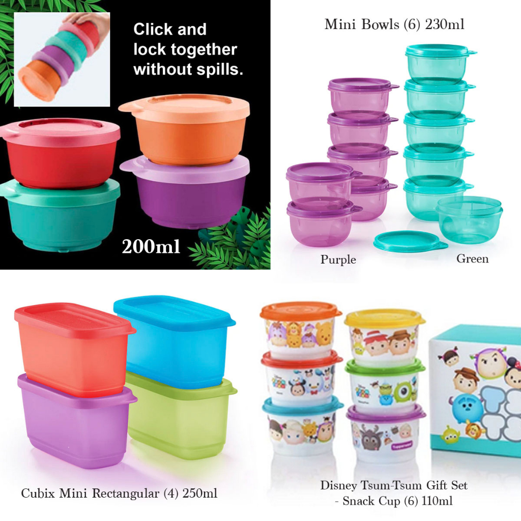 Tupperware Small Round (4)190ml / Illumina Bowl (4)200ml / Disney Tsum-Tsum Set / Cubix Mini ...