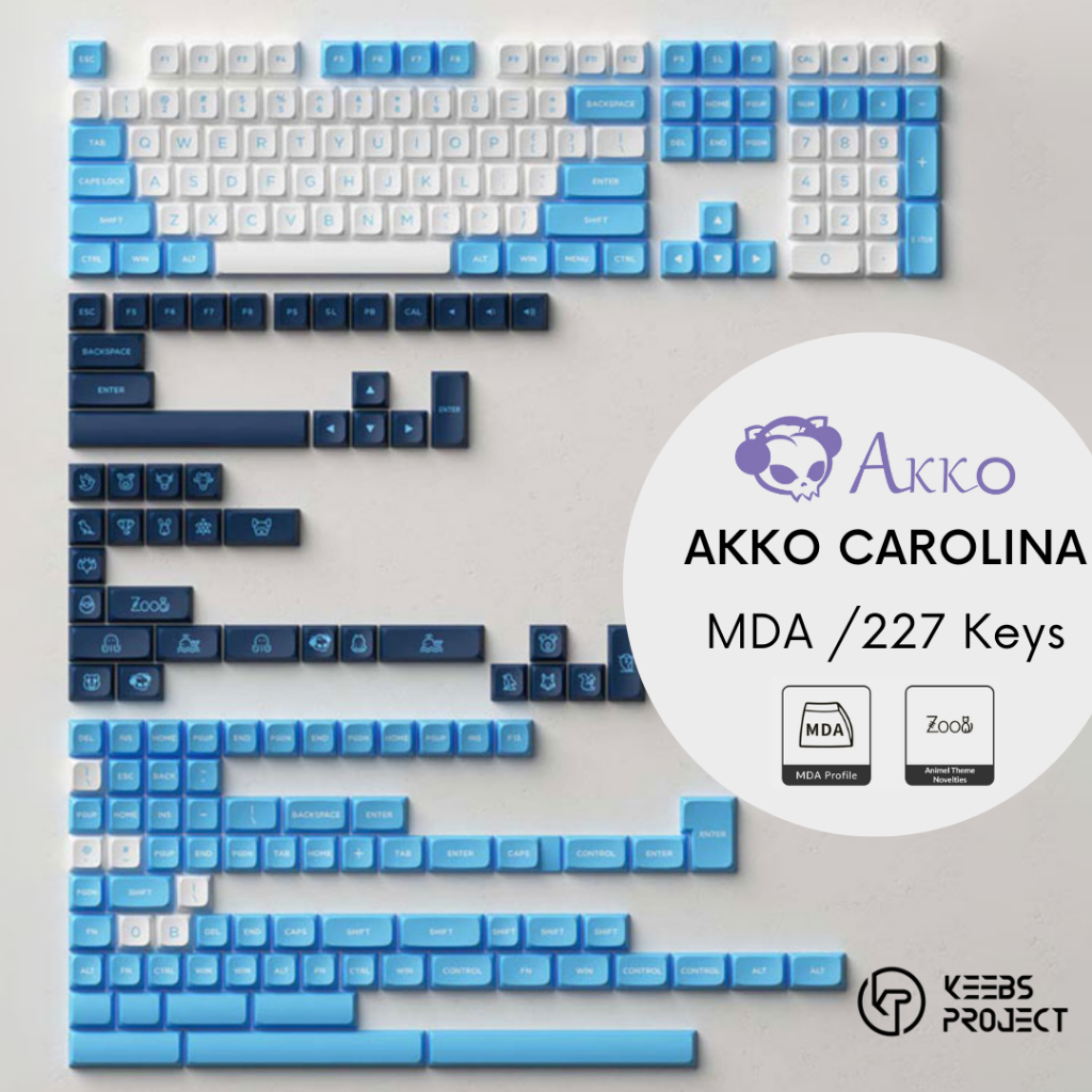 Akko MDA profile 227 PBT keycap set (North Carolina Blue) for ...