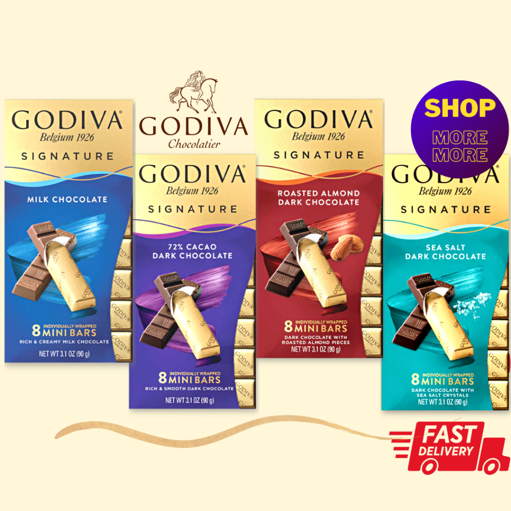GODIVA Belgium 1926 Signature Tablet: Milk Chocolate/ Dark Choc Almond/ Dark Choc Seasalt 90Gram ...