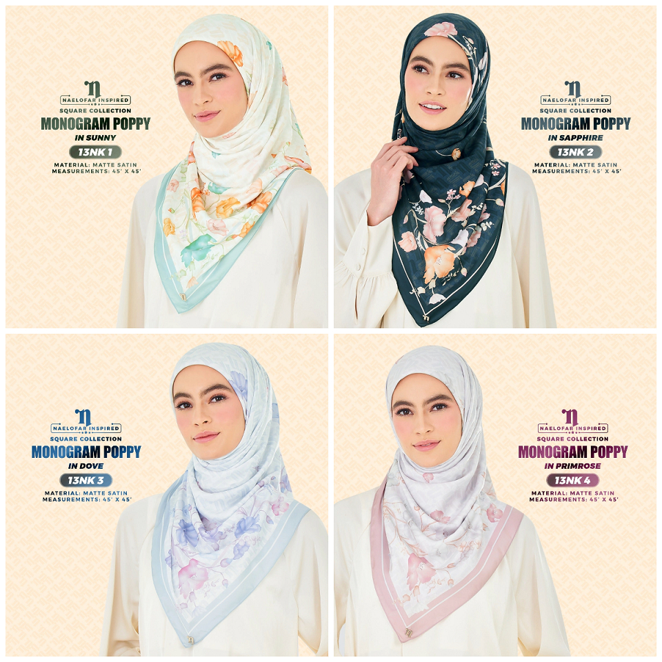 in Hand Premium Quality Tudung Naelofar Square Bawal Printed Satin ...