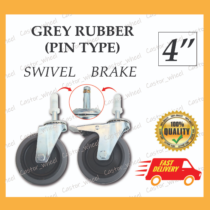 4" (100MM) HEAVY DUTY GREY TPR THERMOPLASTIC RUBBER PIN TYPE CASTOR ...