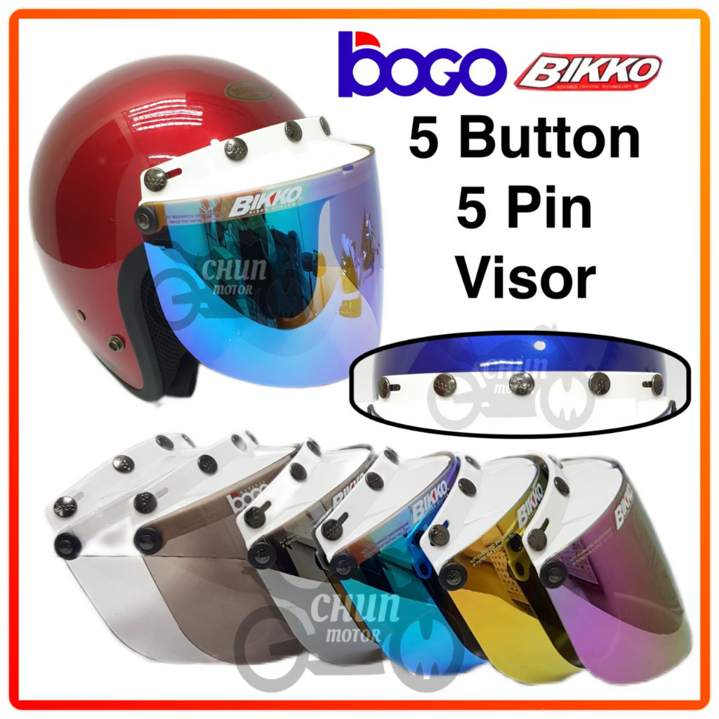 Bogo Bikko 5 Button White Cap Helmet Visor For 3 Pin / 5 Pin Helmet ...