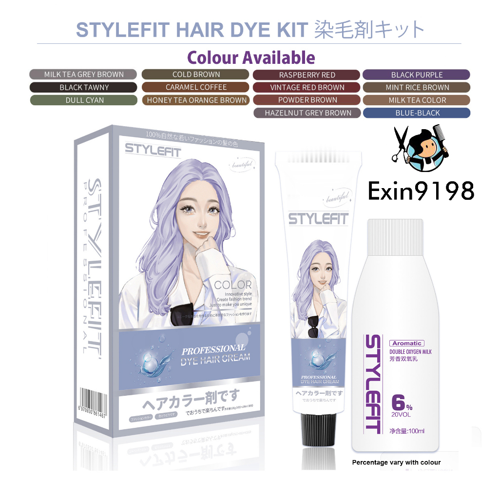 Stylefit Hair Dye Colour Cream Fashion Color 100ml + Peroxide 100ml Dye ...
