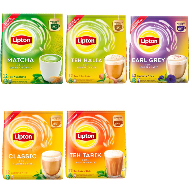 Lipton Milk Tea 3 in 1 Matcha Green / Earl Grey / Teh Tarik / Teh Halia / Classic Tea 12s ...