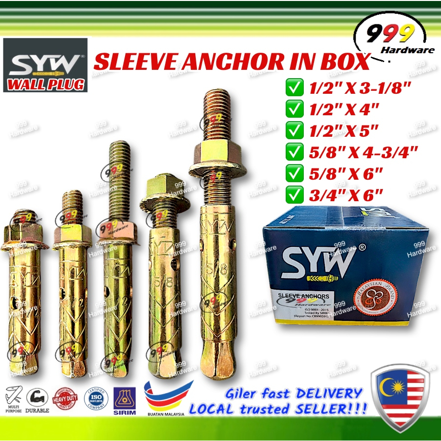 999 SYW 1/2" OR 5/8" OR 3/4" WALL PLUG - BOX / 16,20,25mm WALLPLUG BESI ...