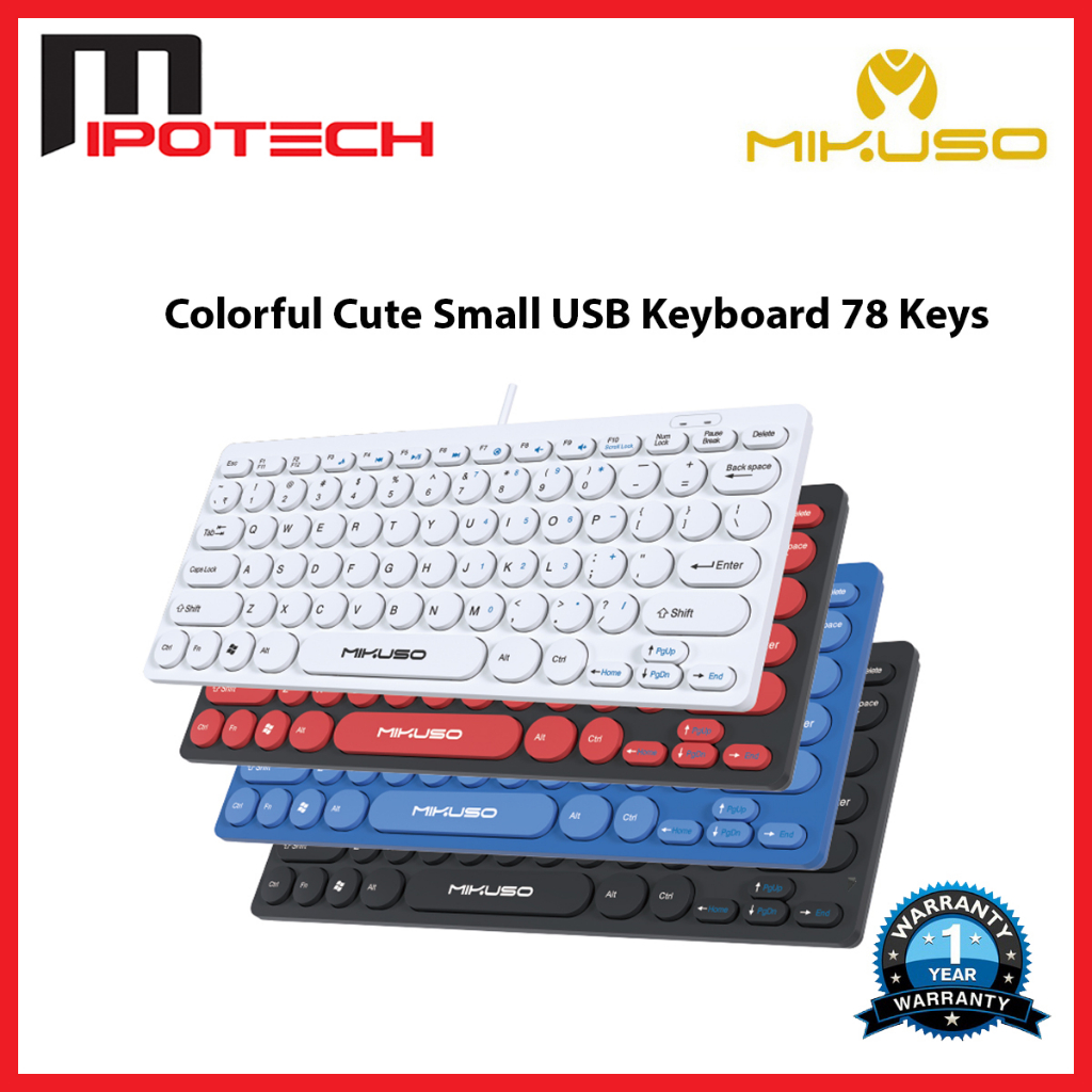 MIKUSO KB-003U Colorful Small USB Keyboard 78 Keys Wired Slim Portable ...