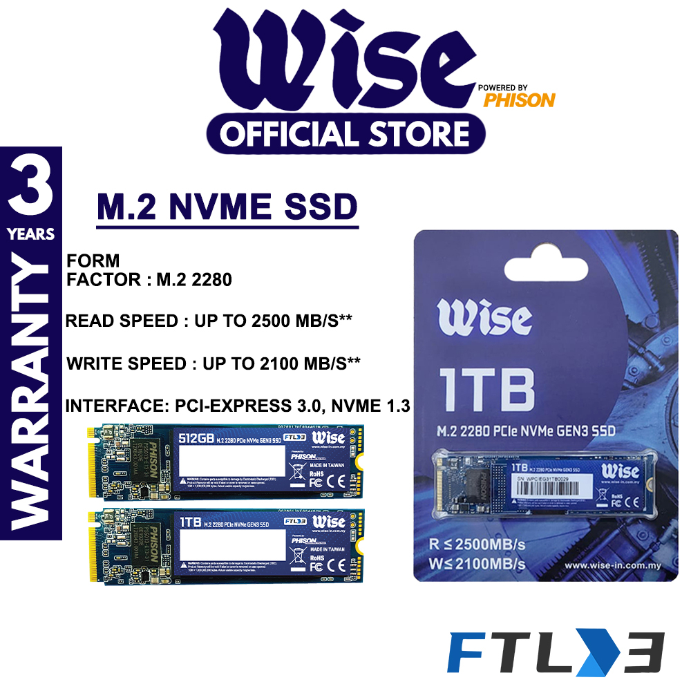 WISE NVMe PCIe Gen3 M.2 2280 SSD Solid State Drives FTL3 (512GB/1TB ...