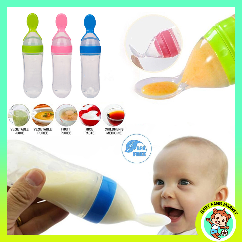 Baby Food Squeeze Feeder With Spoon Cover Silicone Easy Feeder Spoon ...