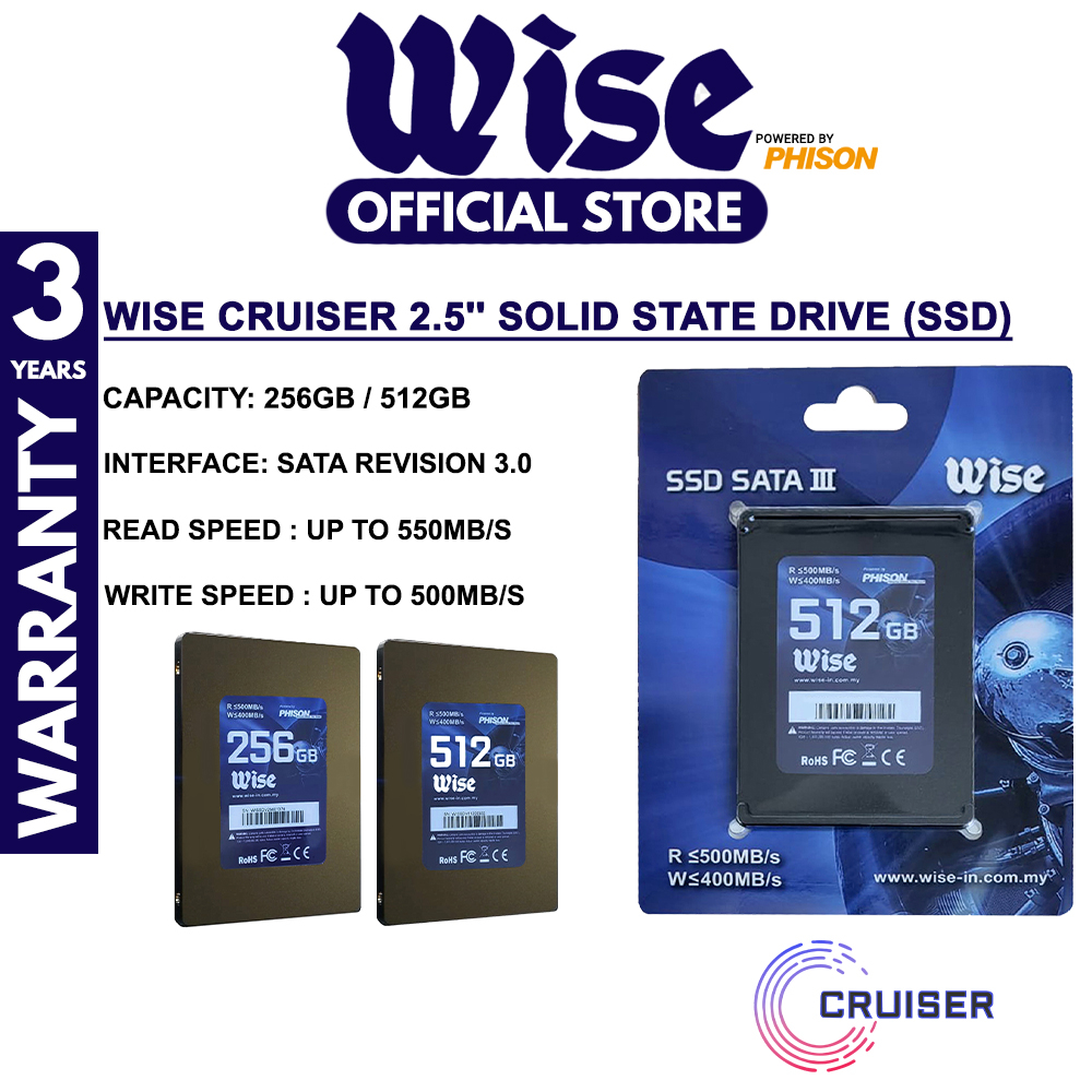 WISE SSD SATA III 2.5" (256GB / 512GB) Cruiser INTERNAL SSD Read/Write ...
