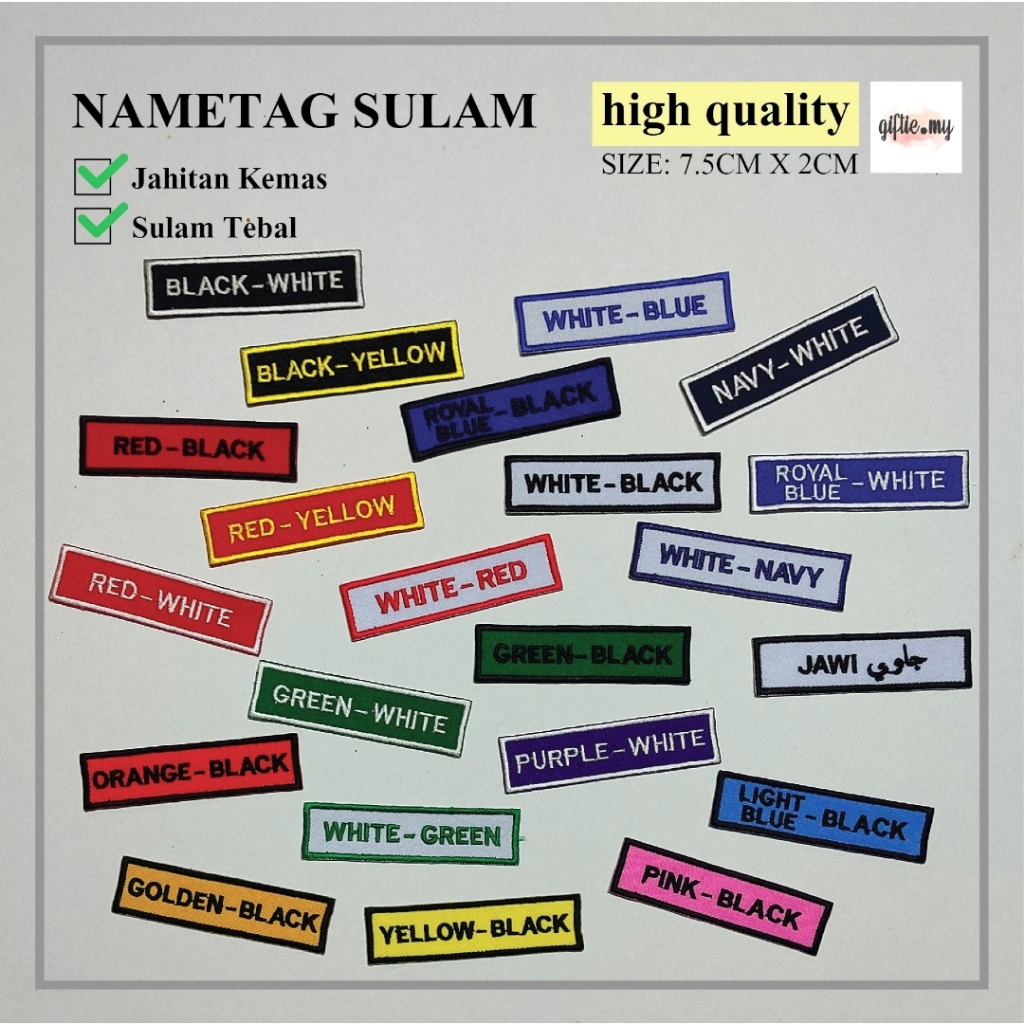 Name tag sulam | Sulam nama sekolah | Tag sulam | Embroidery | Shopee ...