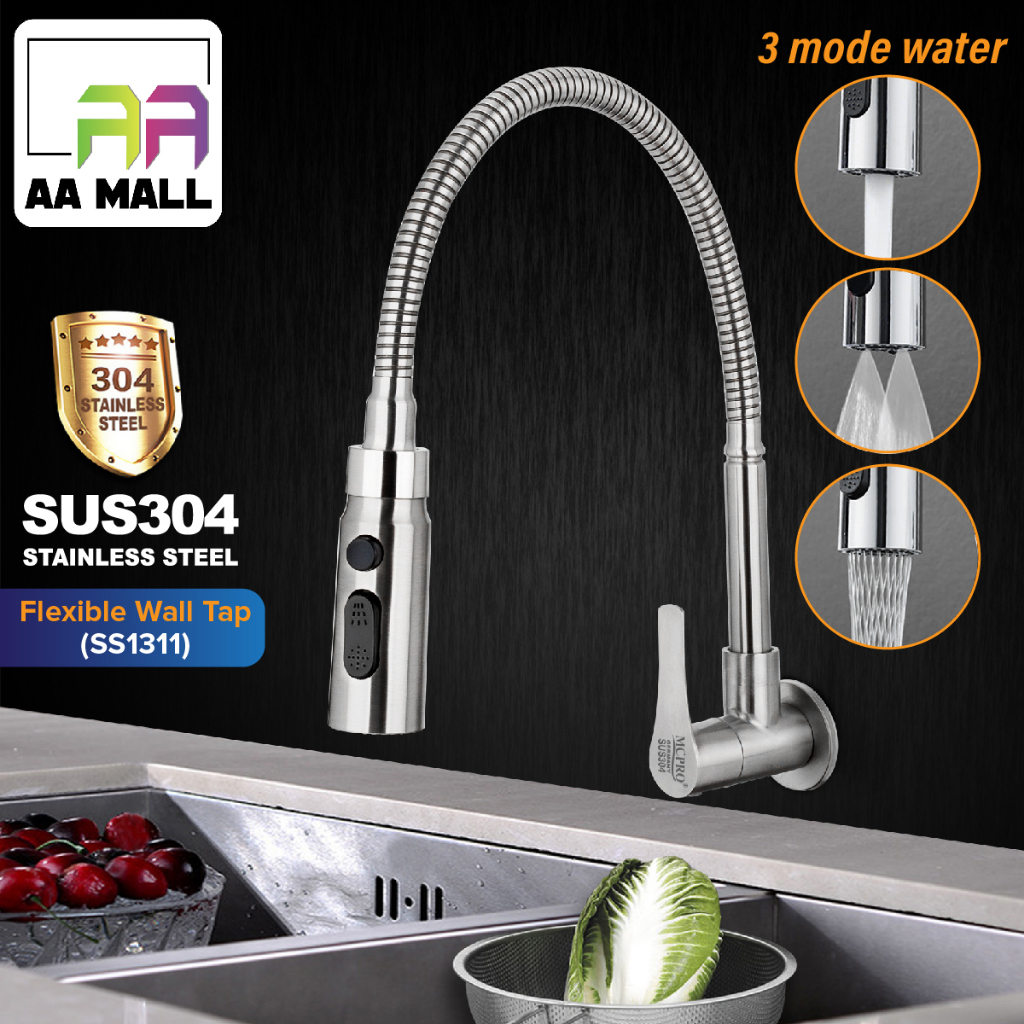 MCPRO Plus SUS304 On Stainless Steel Kitchen Faucet FLEXIBLE WALL SINK ...