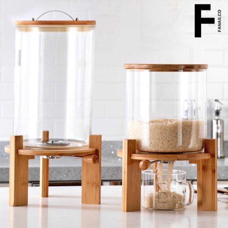 Rice Storage Dispenser Top Loaded Borosilicate Glass 5L/8L Storage with ...