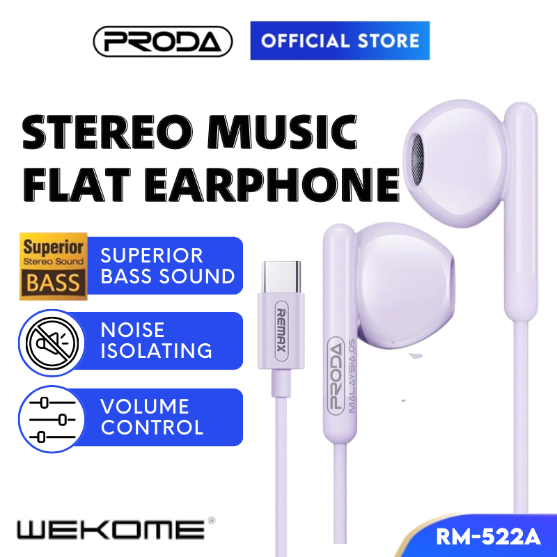 REMAX Stereo Bass Music Earphone Type C Wired In Ear Flat USB C Music ...