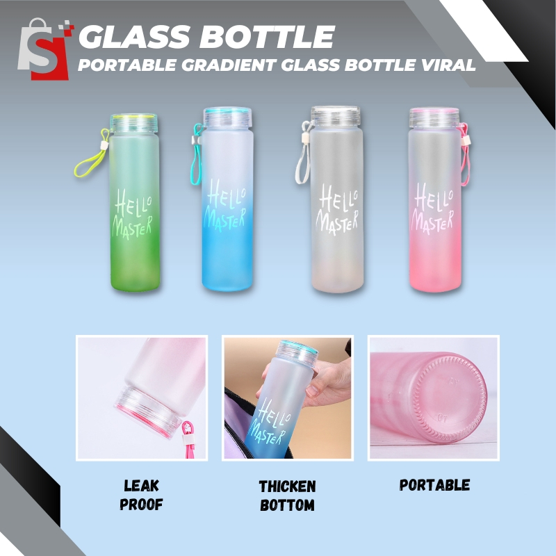 【SHOPLUS】420ML Art Glass Water Bottle Hello Master Bottle Tahan Air ...