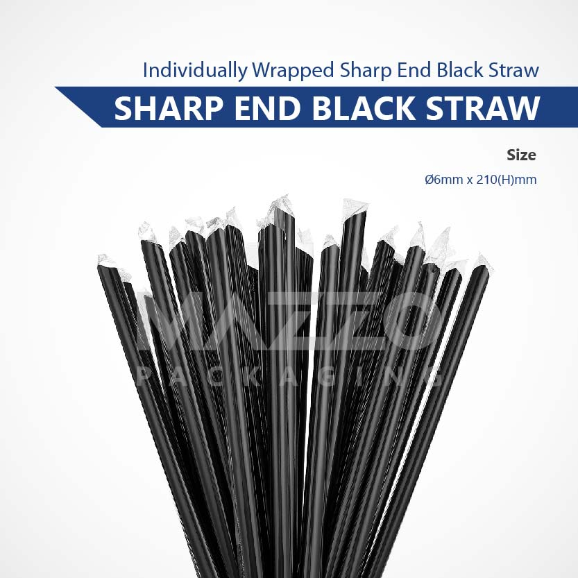 Plastic Individual Wrapped Sharp End BLACK Straw 6 x 210mm (200pcs ...