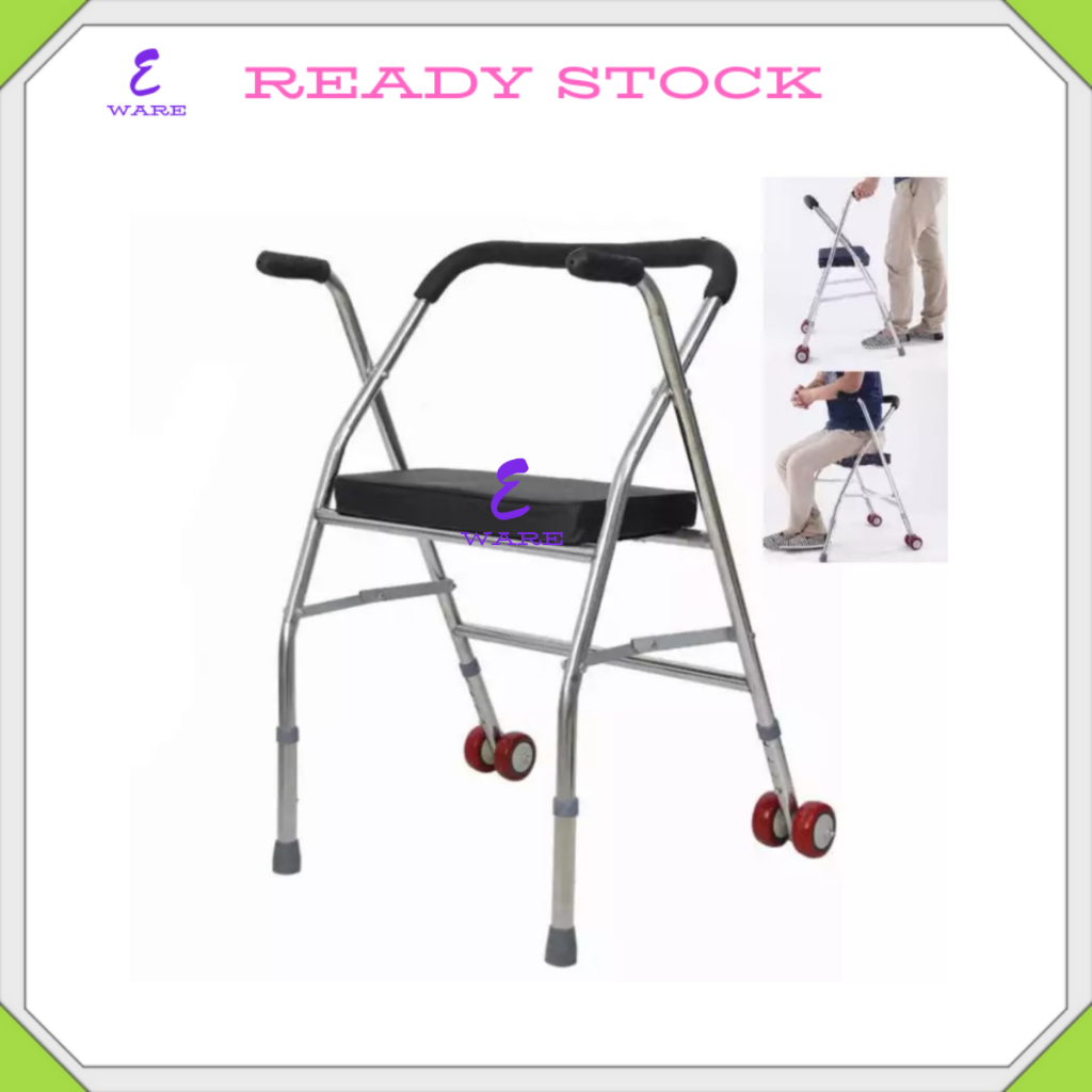 Foldable Walking Frame Medical Crutch Walker Aid Therapy With Leather ...