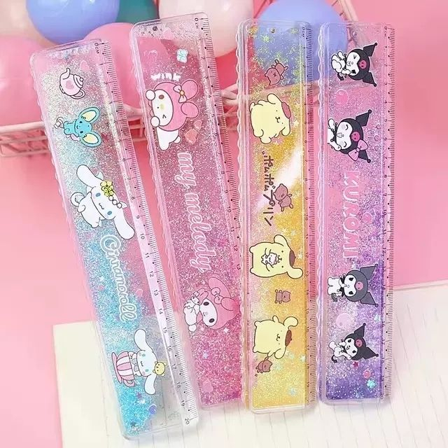 Sanrio 20cm Quicksand Glitter Ruler Cute Kuromi Cinnamoroll My Melody ...
