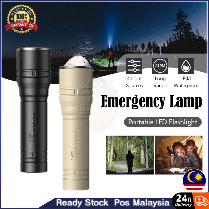 Outdoor Flashlight Super Bright Superfire S33-A LED Torch Lamp Tactical ...